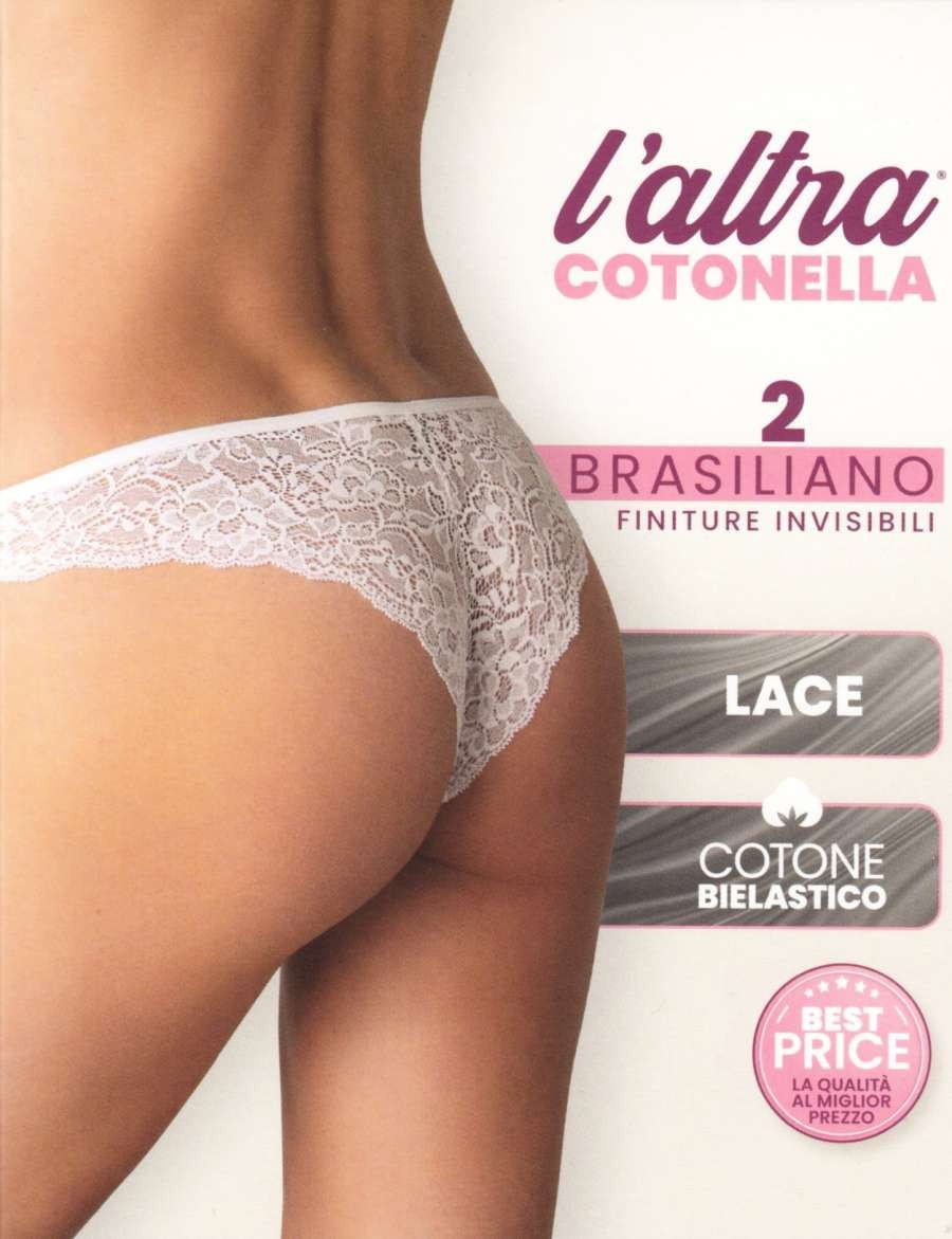 2 women's lace brazilian briefs Cotonella GD284 - Group of 2 women's stretch cotton brazilian ...